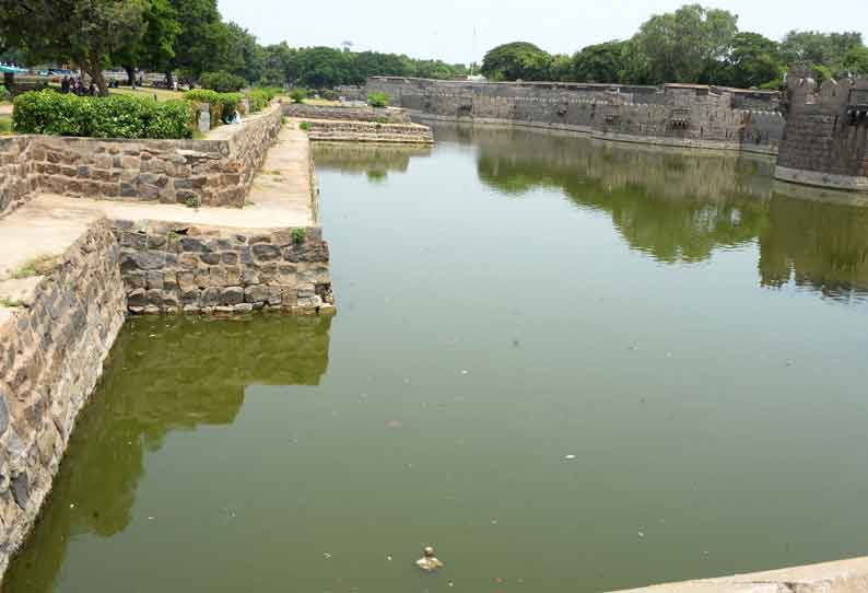 Fort moat that looks green | பச்சை நிறமாக காட்சியளிக்கும் கோட்டை அகழிநீர்
