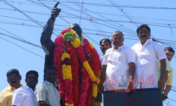 Political parties pay respect to Anna statue by garlanding it | அண்ணா ...