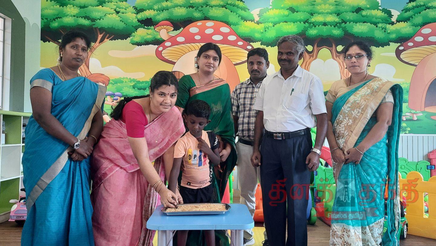 Children started their education by writing 'A' in paddy bell | நெல் ...