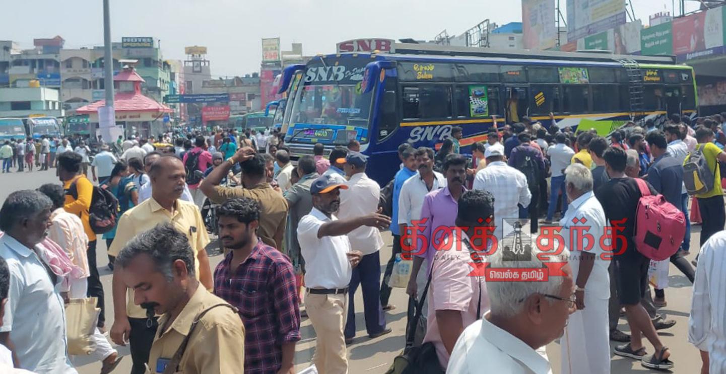 Chaotic crowd at Dharmapuri bus stand | தர்மபுரி பஸ் நிலையத்தில் ...