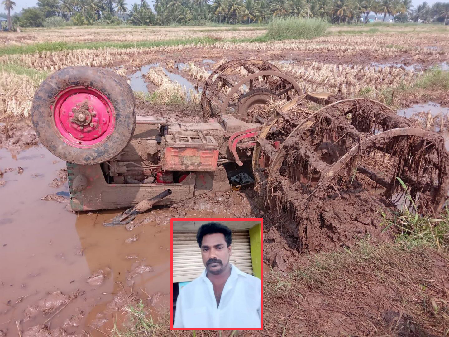 Driver died in tractor accident | வீரபாண்டி அருகே டிராக்டர் தலைகுப்புற ...