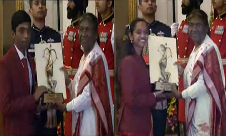 Arjuna Award to Pragnananda Ilavenil Valarivan presented by President ...