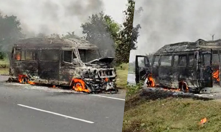 The van of the Ayyappas who returned to Chennai suddenly caught fire ...