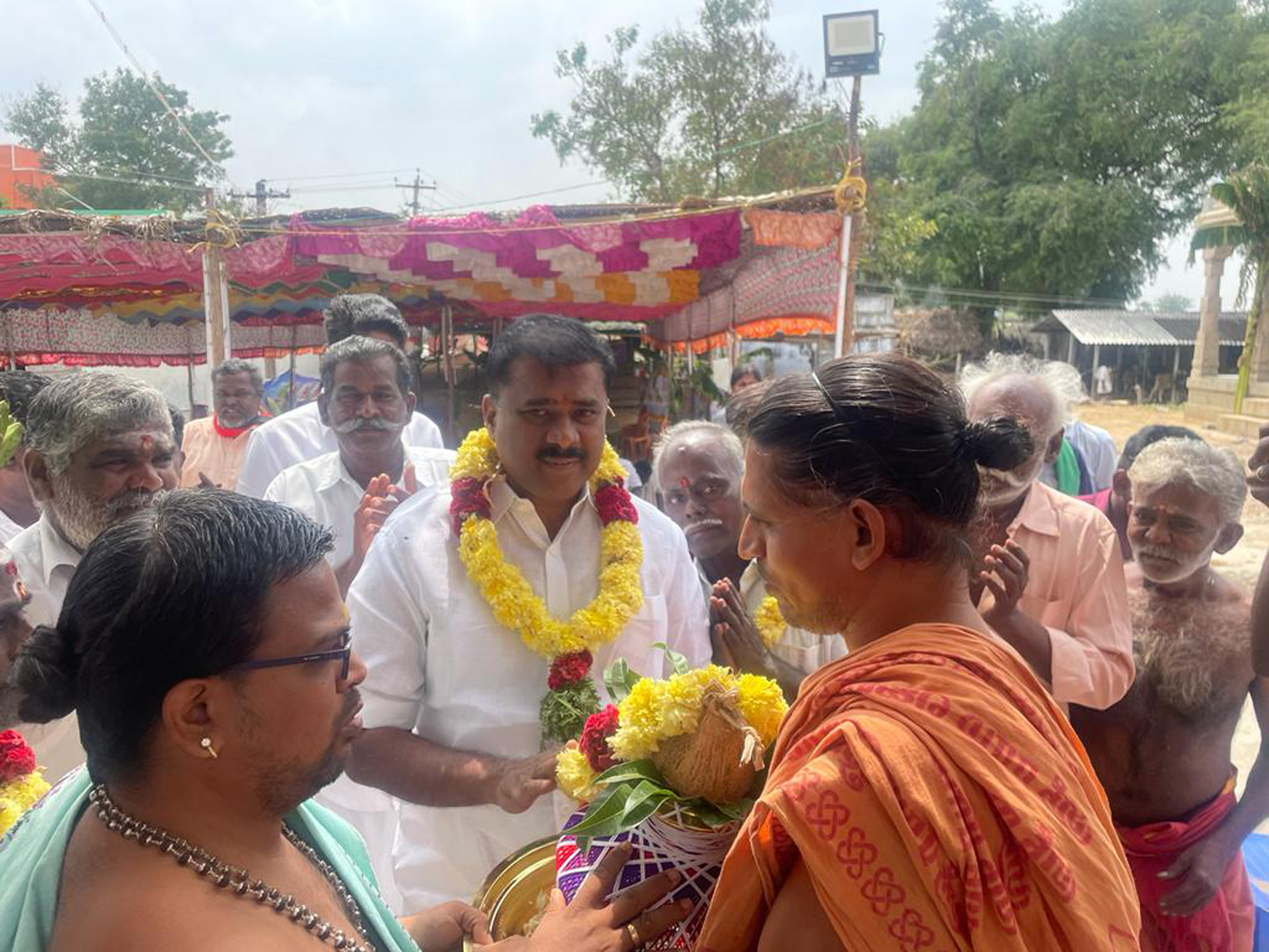 Near Ettayapuram Commencement of temple consecration ceremony ...