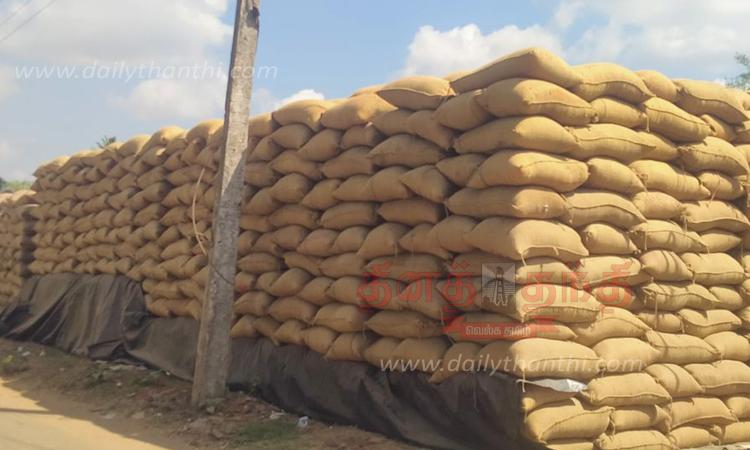 paddy bundles are in sales center | கொள்முதல் நிலையங்களில் கிடக்கும் ...