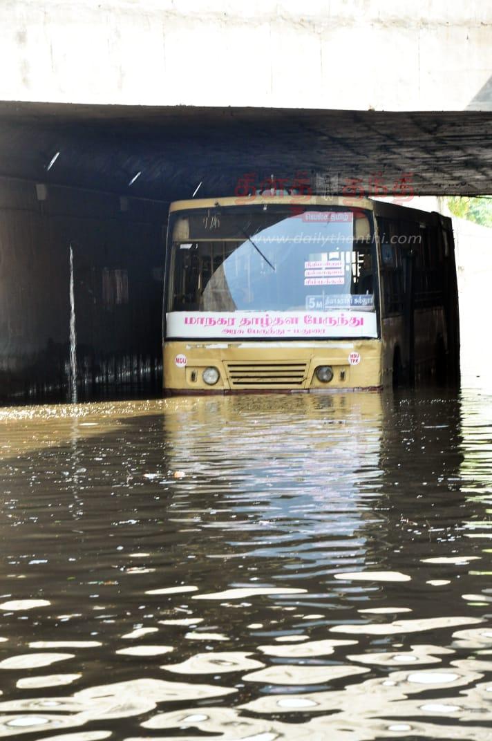 Rain water stagnated like a puddle in the tunnel at Tiruparangundram; A ...