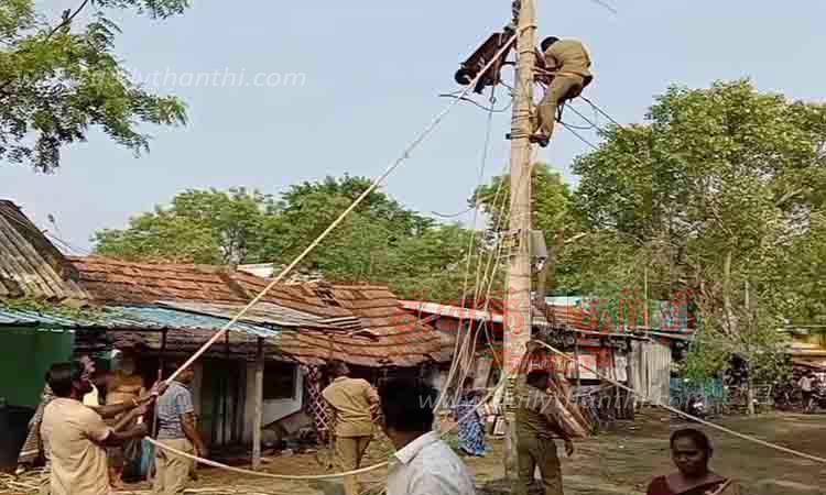 Intensity of work to remove fallen power pole, trees | சாய்ந்து விழுந்த ...