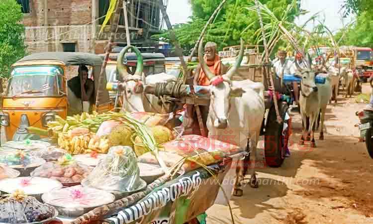 It is amazing to see a procession in old bullock carts near Usilambatti ...