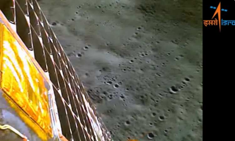 Photo taken by the lander before landing on the moon; ISRO Publication ...