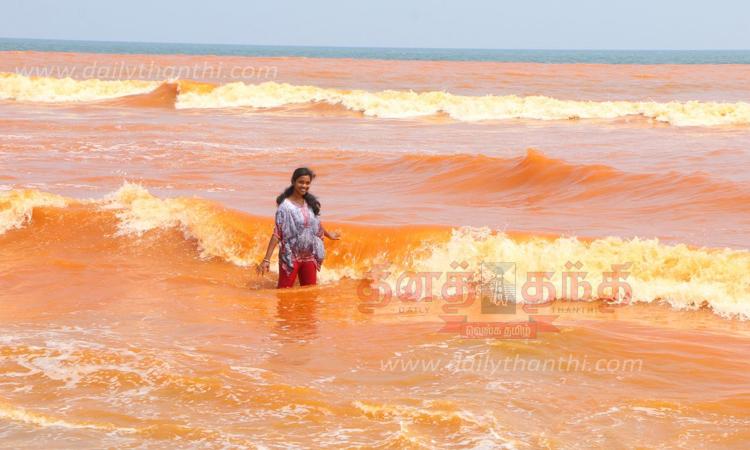 The sea turned red in Puducherry | புதுச்சேரியில் செந்நிறமாக மாறிய கடல்