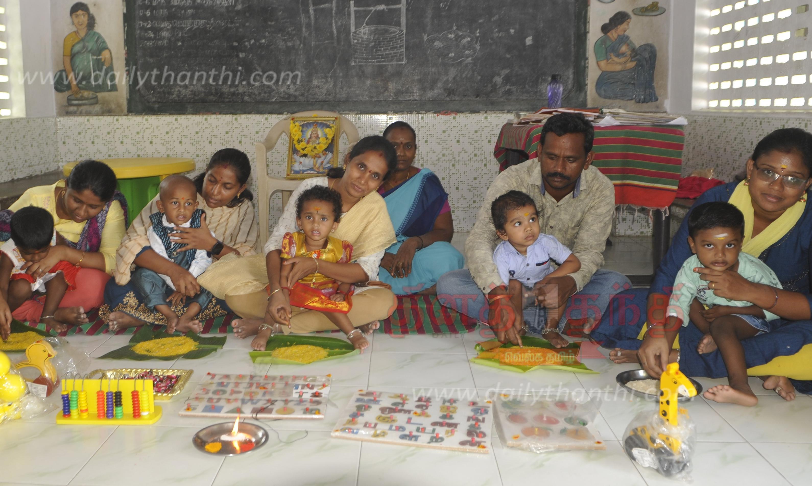 Enrollment in schools by writing in paddy | நெல்லில் எழுத வைத்து ...