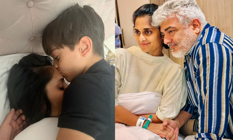 Aadvik Ajith Kumar's picture of kissing his mother Shalini Ajith Kumar ...