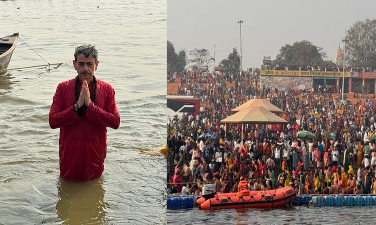 Governor R.N. Ravi took a holy dip at the Triveni Sangam during the ...
